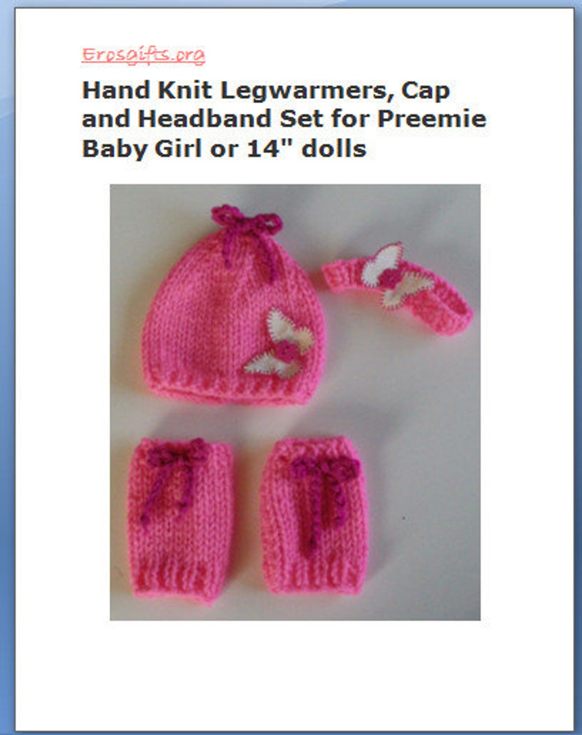 PATTERN Adorable PREEMIE Hand Knit Legwarmers Cap and | Etsy