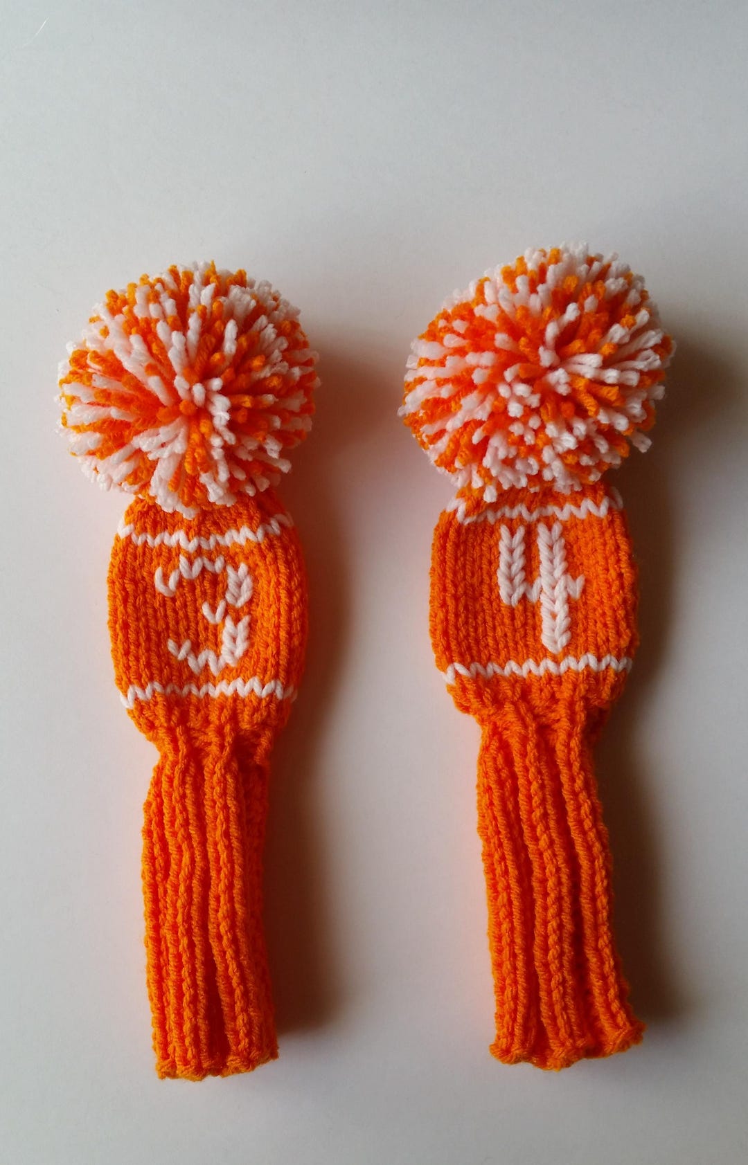 Custom Knit Golf Club Headcovers: Orange & White Hybrid, Iron, Putter ...