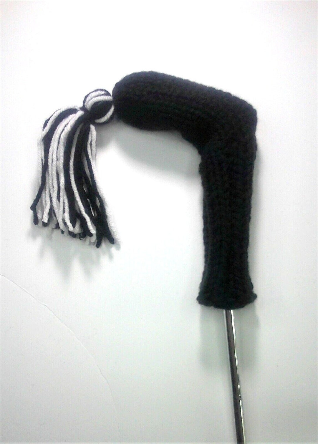 Handknit Blade Putter Headcover: Black Acrylic, Tassel or Pom - Fits ...