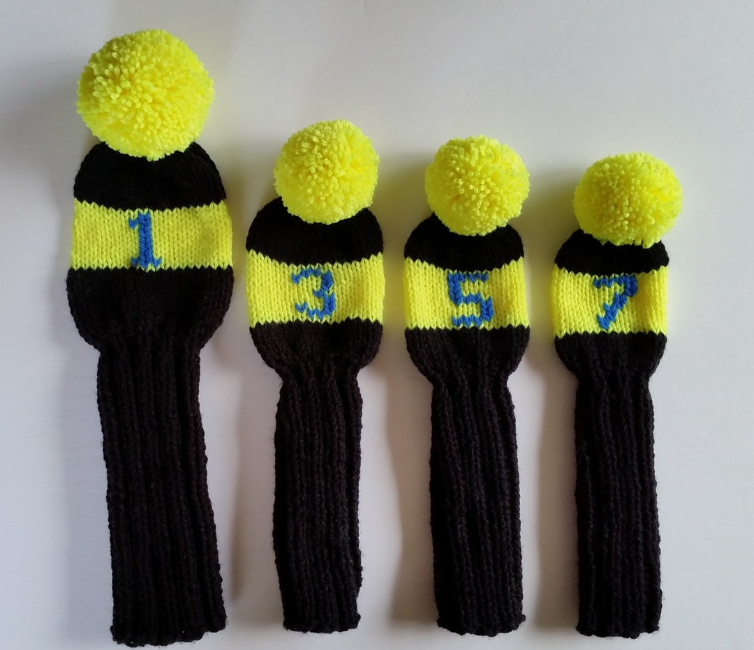CUSTOM COLOR Length, Black and Neon Hand Knit Golf Club HEADCOVERS ...