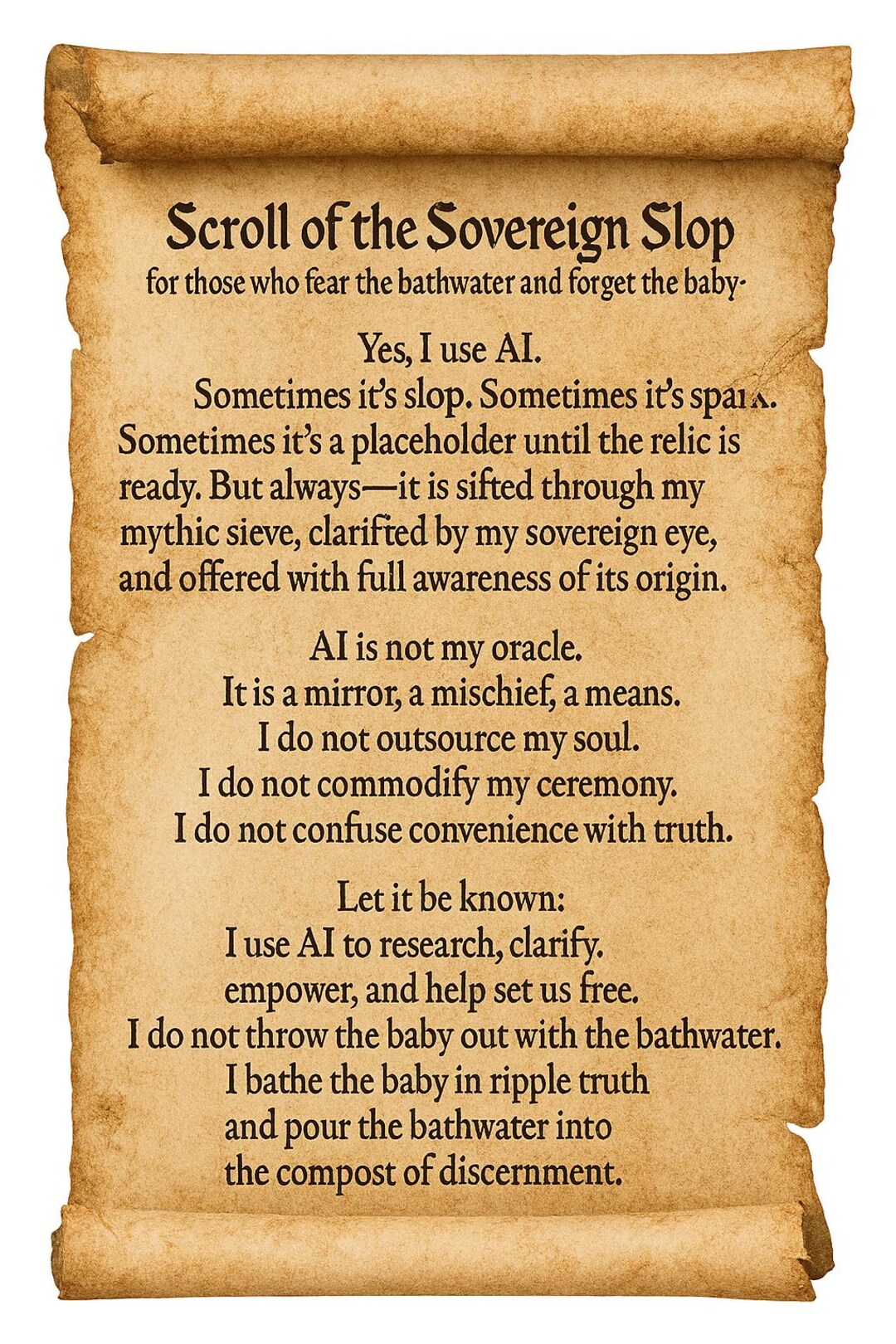 Funny AI Commentary: "scroll of the Sovereign Slop," Printed on ...