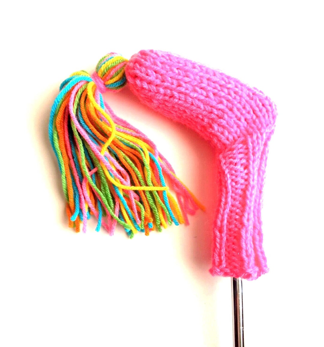 Handknit Blade Putter Headcover: Pink Acrylic, Multicolor Tassel - Etsy