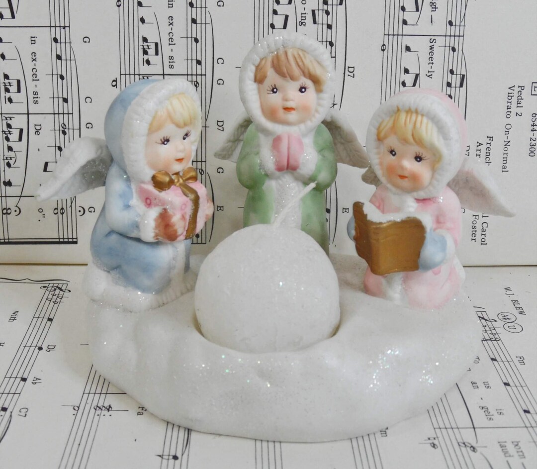 Vintage Porcelain Angels With Snowball Candle / Christmas - Etsy