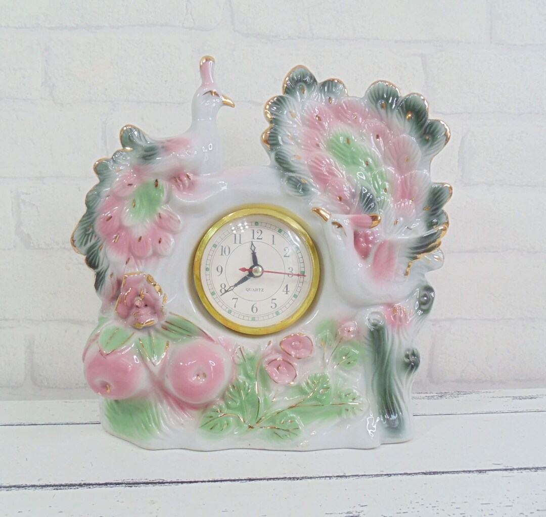 Vintage Porcelain Peacock Mantle Clock Table Clock Dresser Clock - Etsy