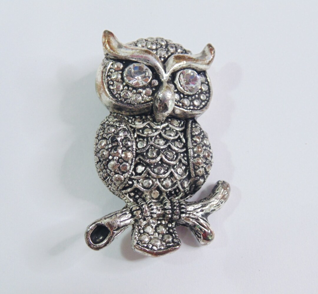 Vintage Owl Silver Tone Pewter Brooch Pin - Etsy