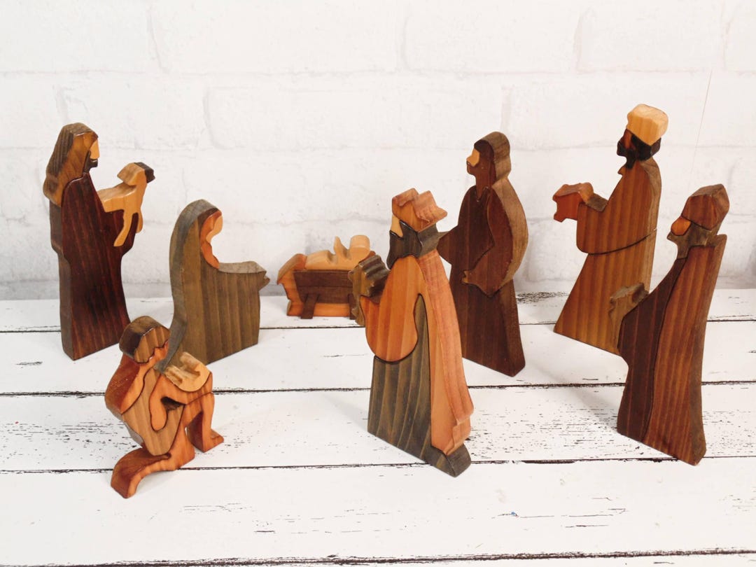 Vintage Handmade Wooden 8 Pc Nativity Scene Set / Puckane Crafts / Made ...