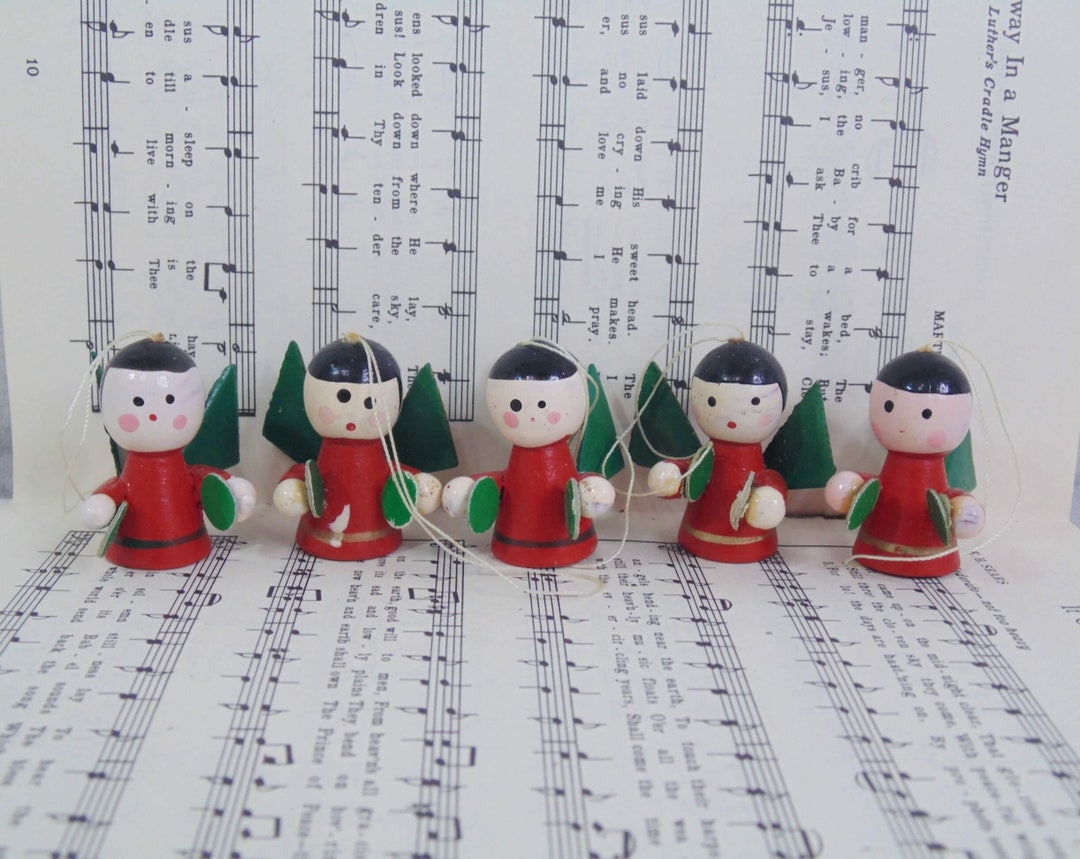 5 Vintage Mini Angels With Cymbals Wooden Christmas Ornaments - Etsy