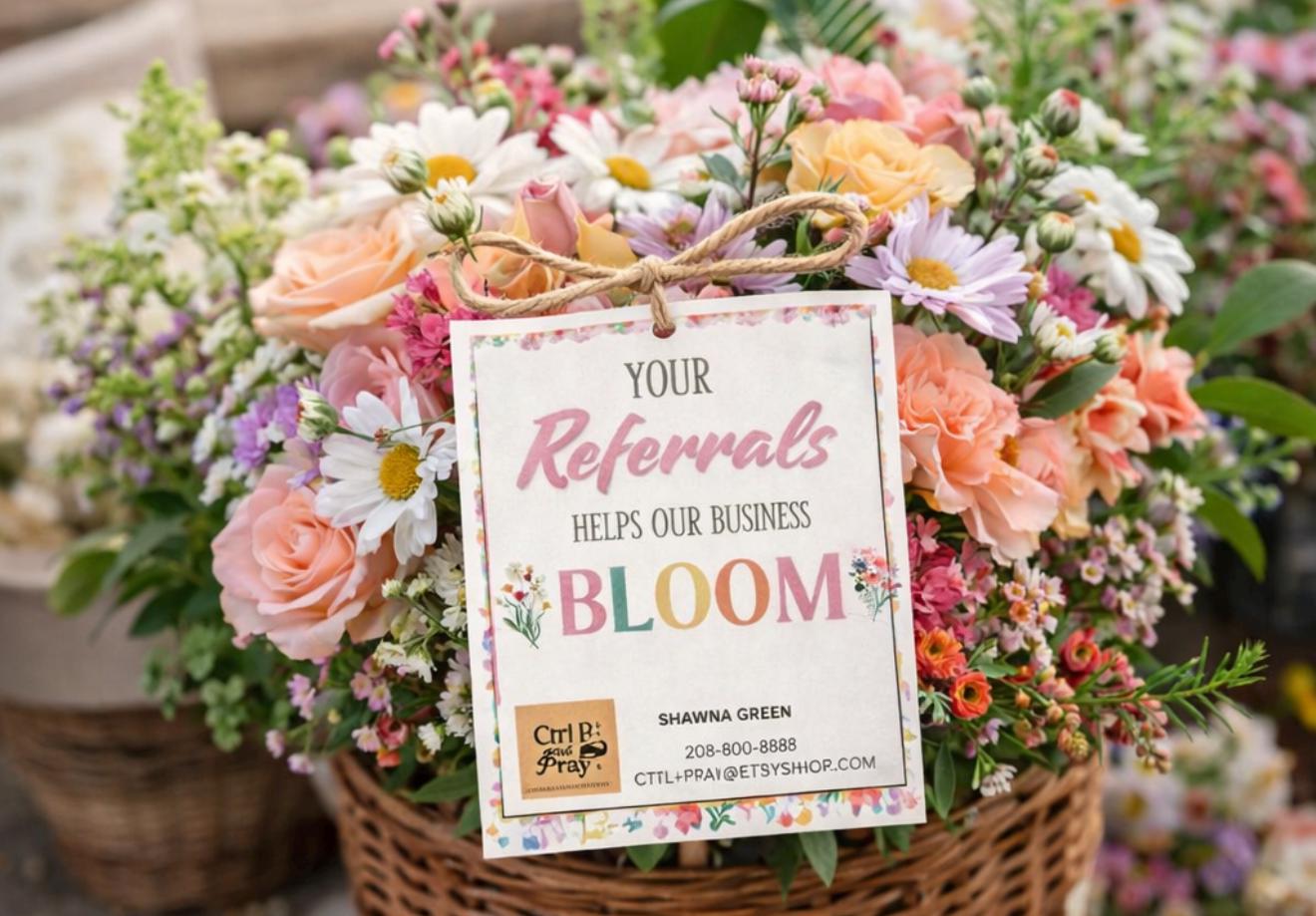 Floral Referral Gift Tag Template | Editable Canva Design (digital ...