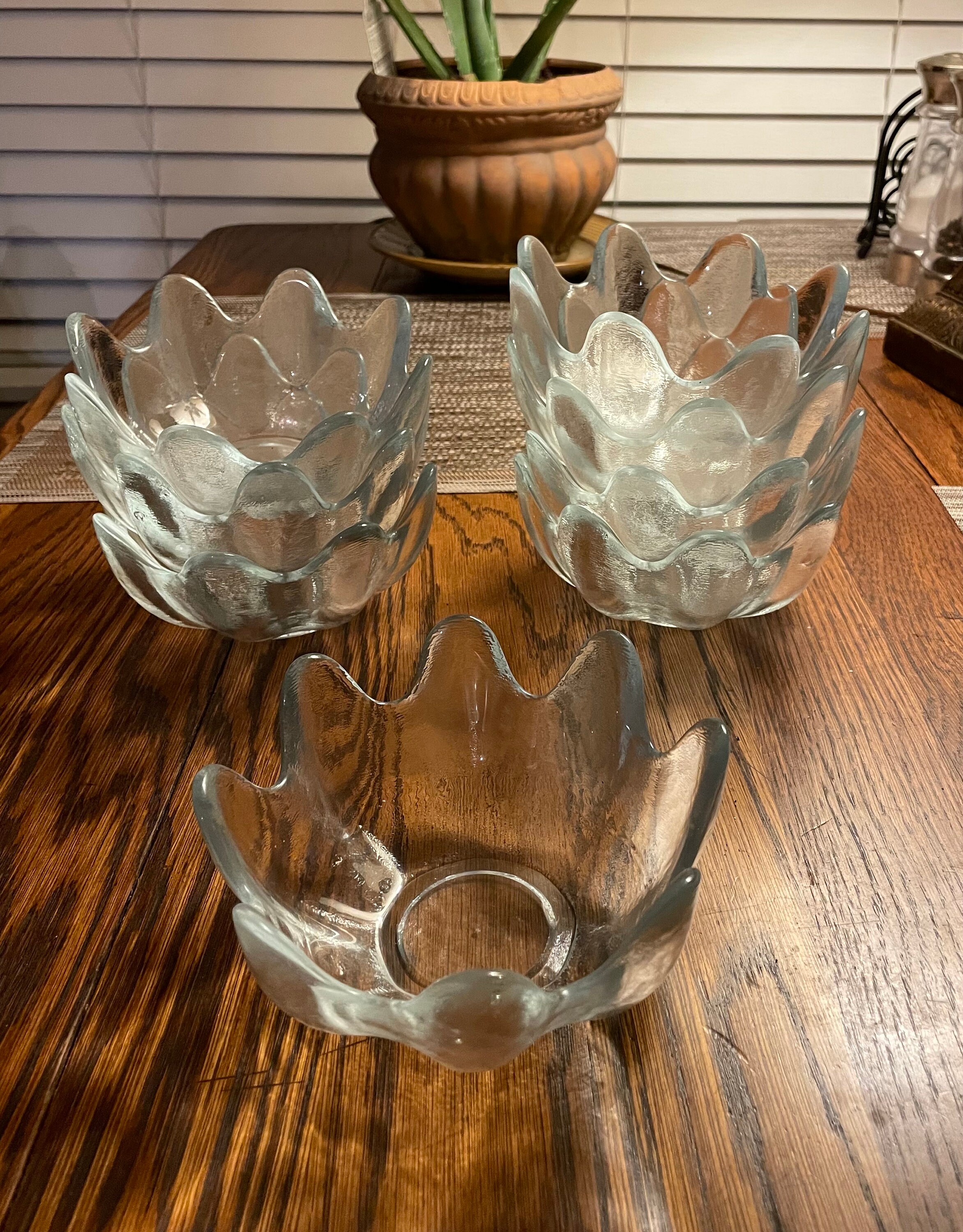 Vintage Blenko Clear Lotus Bowls, Set of 8 - Etsy