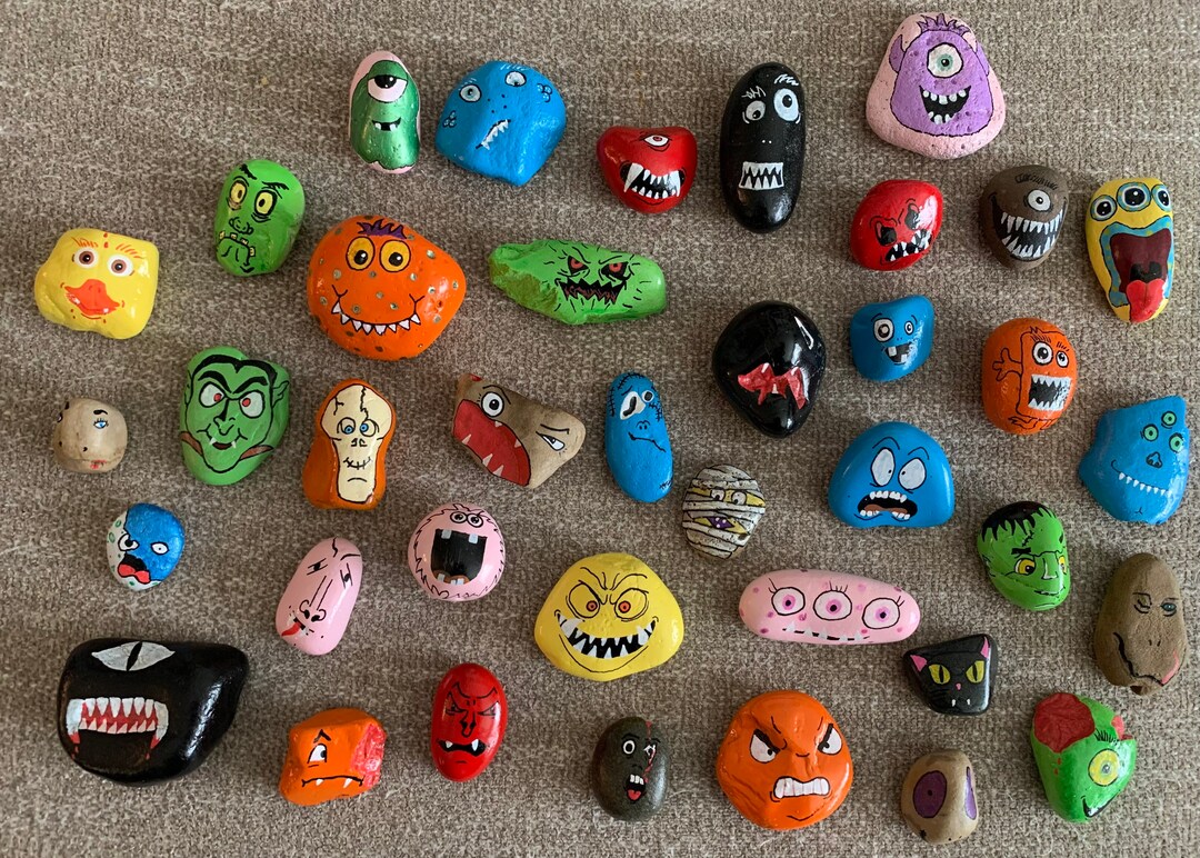 Monster Face Rocks, Painted Rocks - Etsy