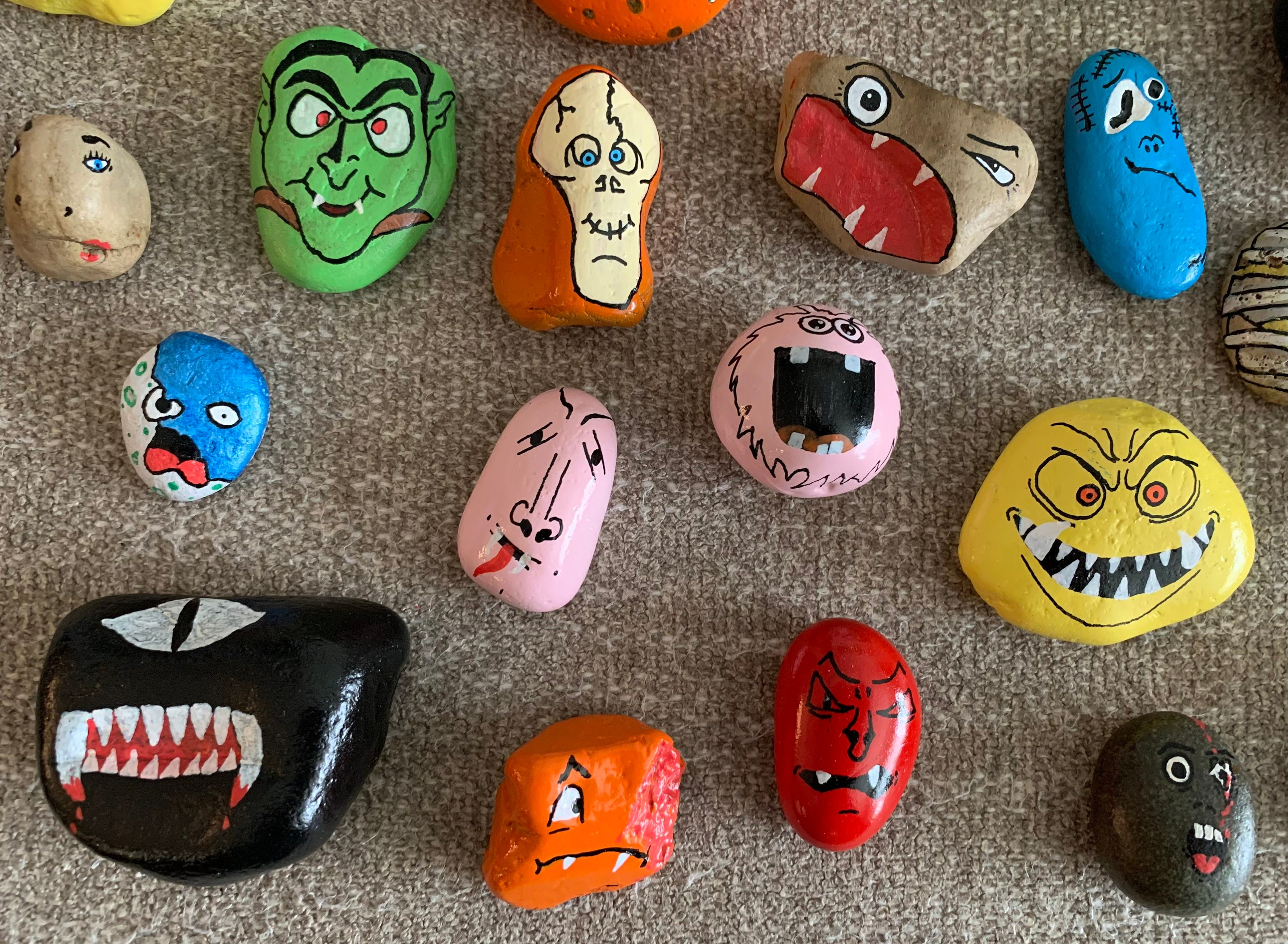 Monster Face Rocks, Painted Rocks - Etsy