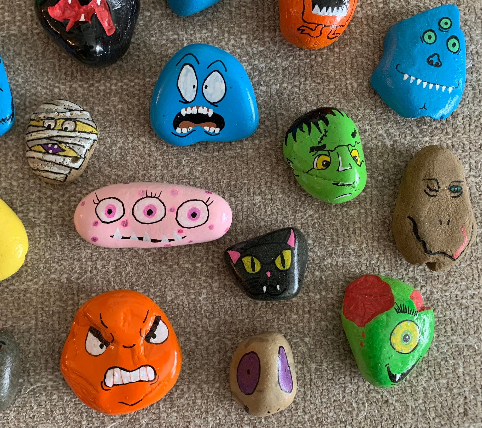 Monster Face Rocks, Painted Rocks - Etsy