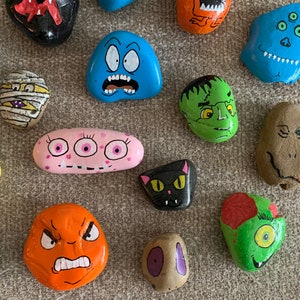 Monster Face Rocks, Painted Rocks - Etsy