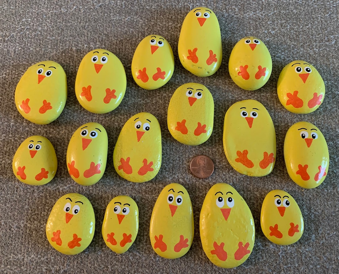 Yellow Easter Chicks, Painted Rocks - Etsy
