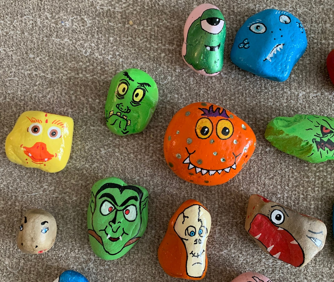Monster Face Rocks Painted Rocks - Etsy