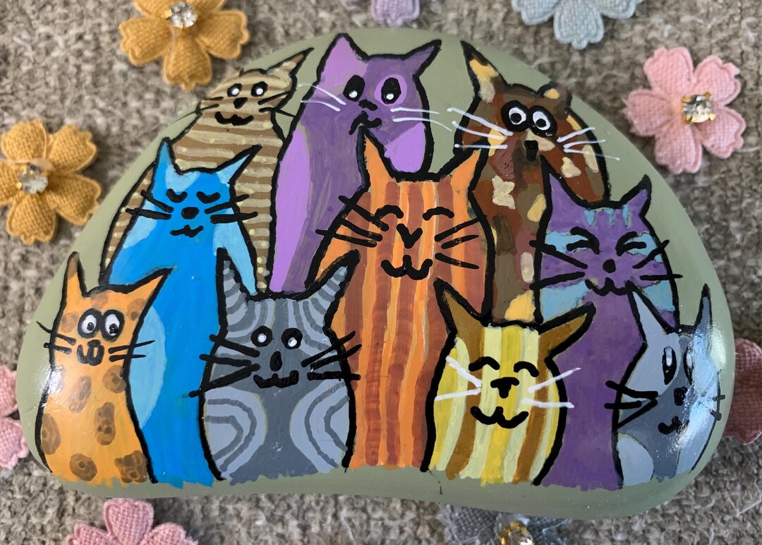10 Kitty Cat Faces Painted on Rock, Multicolored, Whimsical - Etsy