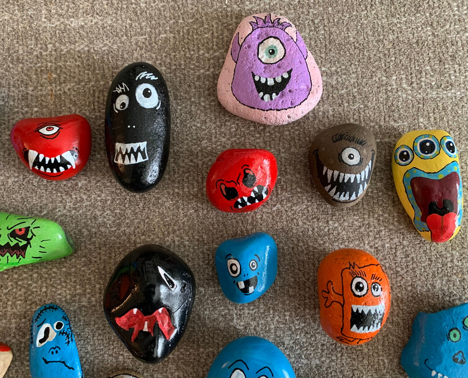 Monster Face Rocks, Painted Rocks - Etsy