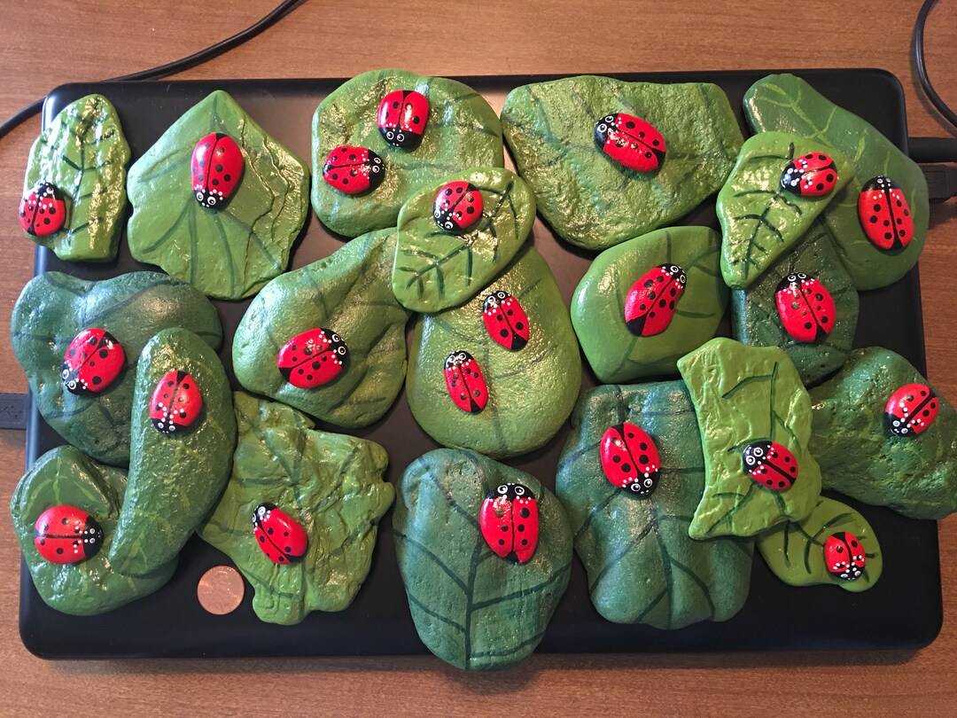 Medium Ladybug and Frog Leaf Rocks - Etsy