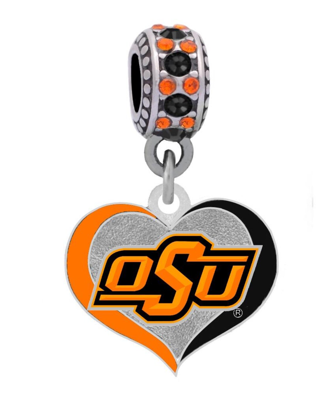 OKLAHOMA STATE UNIVERSITY Swirl Heart Charm Compatible With Pandora ...
