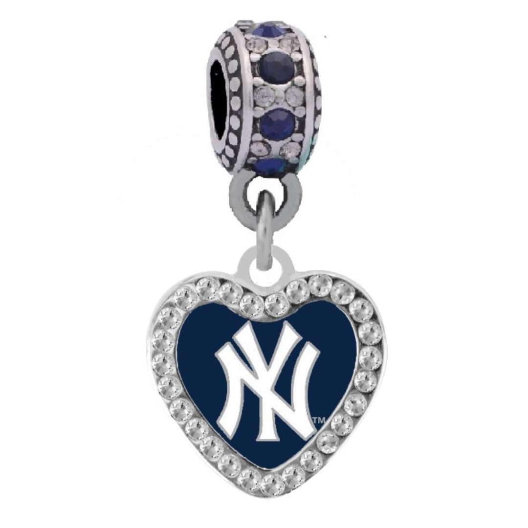 NEW YORK YANKEES Crystal Heart Charm Compatible With Pandora Style ...