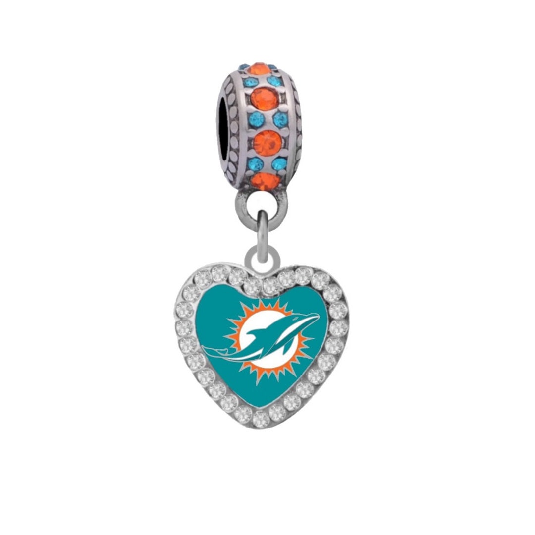 MIAMI DOLPHINS CRYSTAL Heart Charm Compatible With Pandora Style ...