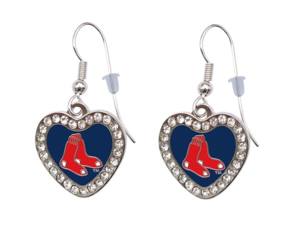 BOSTON RED SOX Crystal Heart Earrings Etsy
