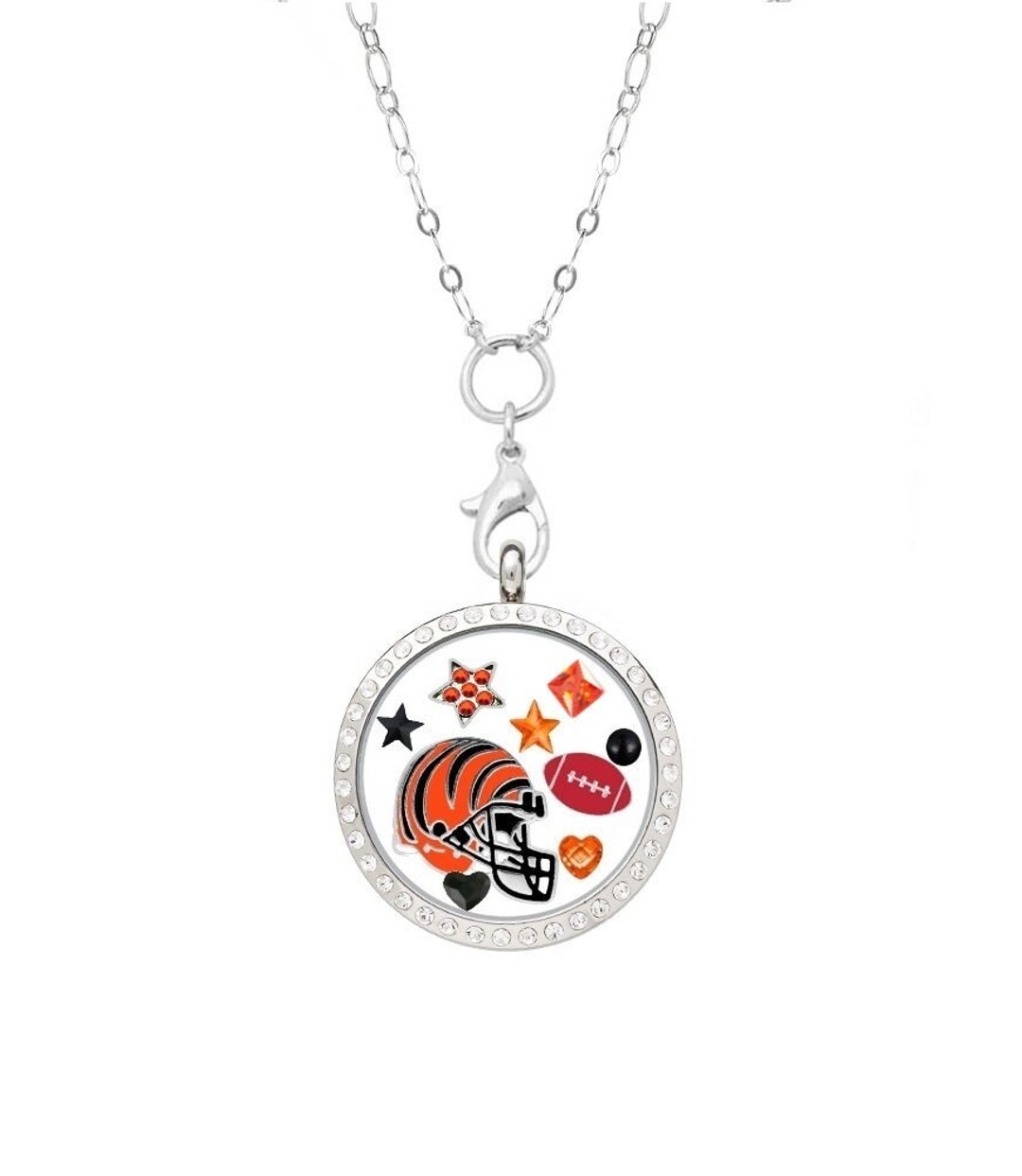 CICINNATI BENGALS HELMET Floating Locket With 32" Stainless Steel Chain ...