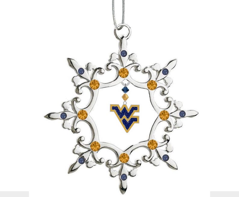 WEST VIRGINIA University Blue Rhinestone Snowflake Christmas Ornament ...