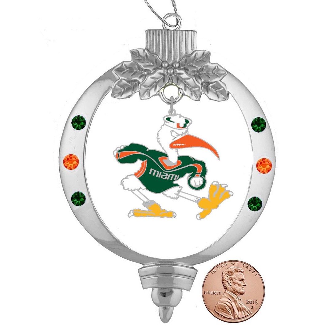 University of Miami Silvertone Ibis Christmas Ornament - Etsy
