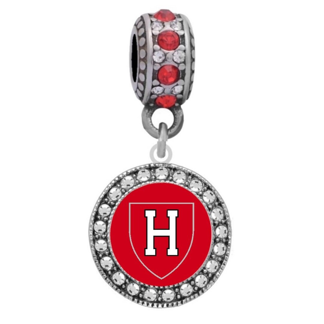 HARVARD UNIVERSITY RED Crystal Button Charm Fits Large Hole European ...