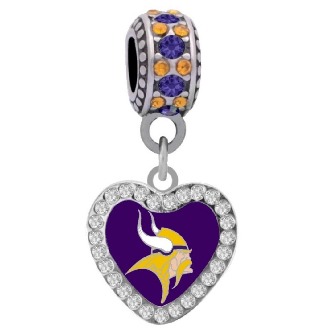 MINNESOTA VIKINGS CRYSTAL Heart Charm Compatible With Pandora Style ...