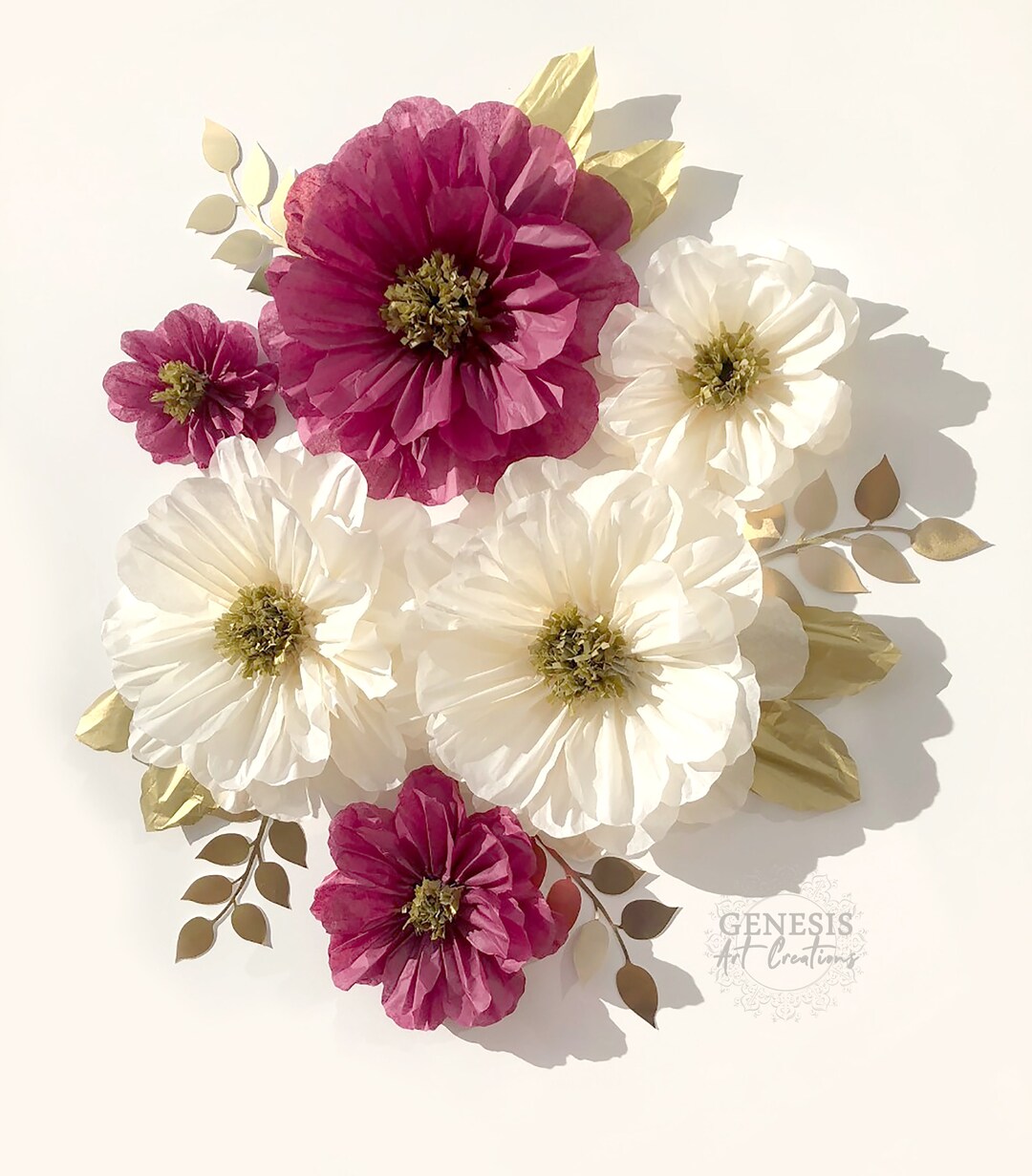 6 Large, Med, Sm Wine Cream Gold Tissue Paper Flowers, Wedding Backdrop ...