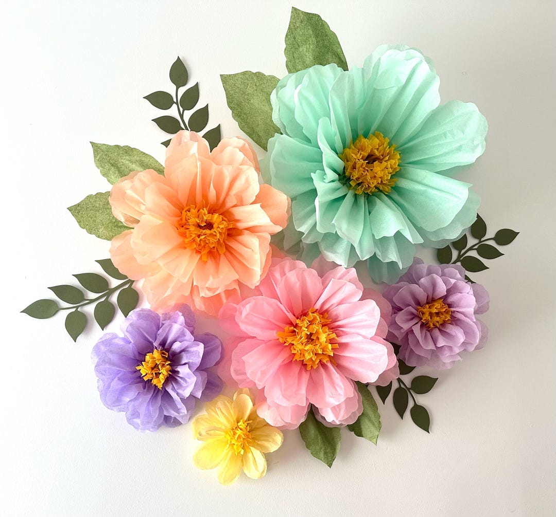 SPRING SET 6 Giant, Large, Tissue Paper Flowers, Mint, Peach, Pink ...