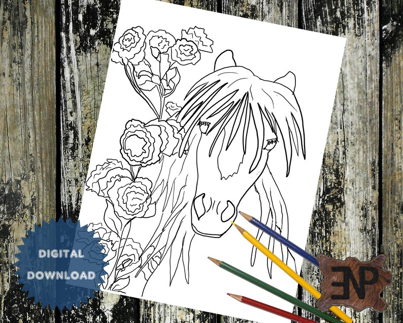 Printable Horse Coloring Page - Instant Digital Download - Two Bits ...