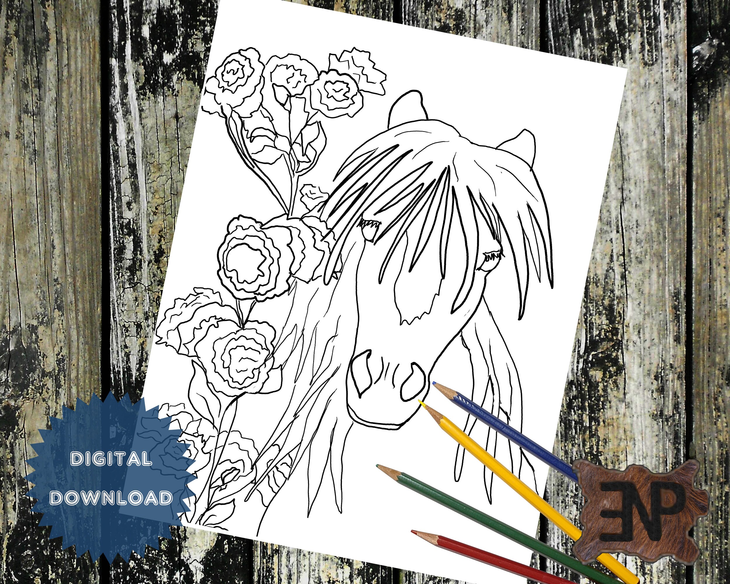 Printable Horse Coloring Page - Instant Digital Download - Two Bits ...