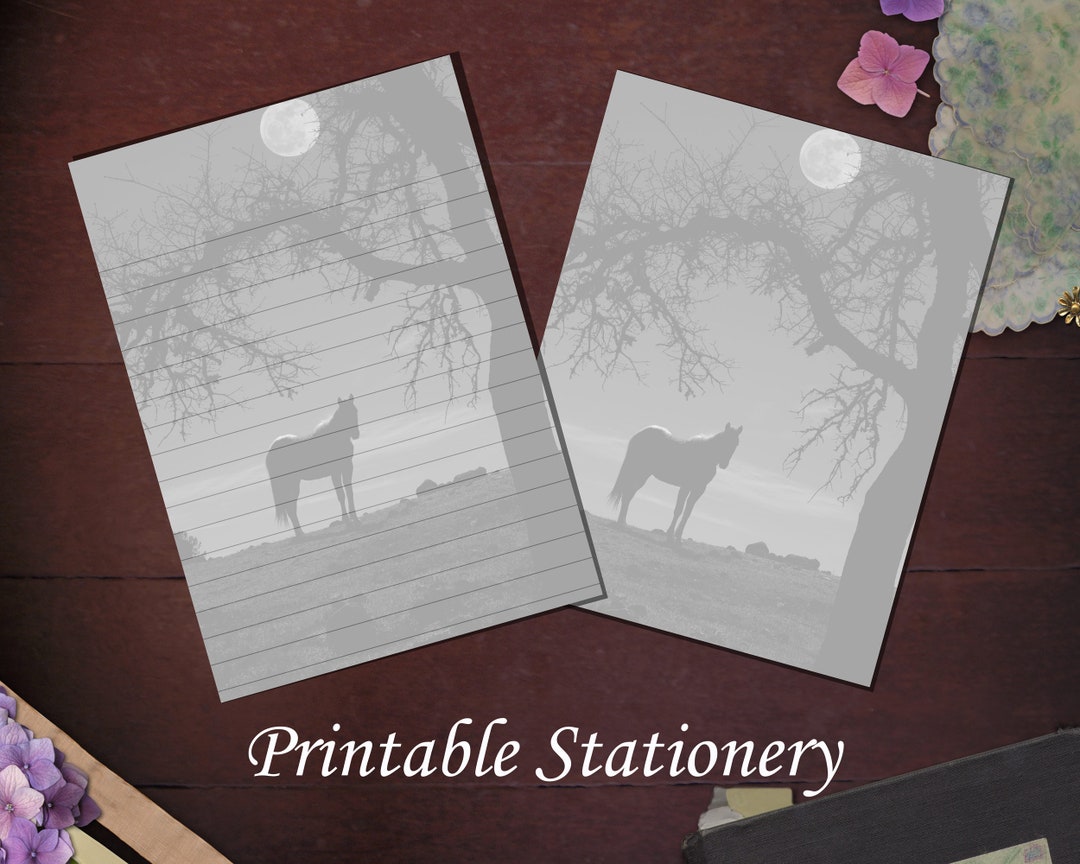 Moonlight Silhouette Horse Printable Stationery Instant Digital ...