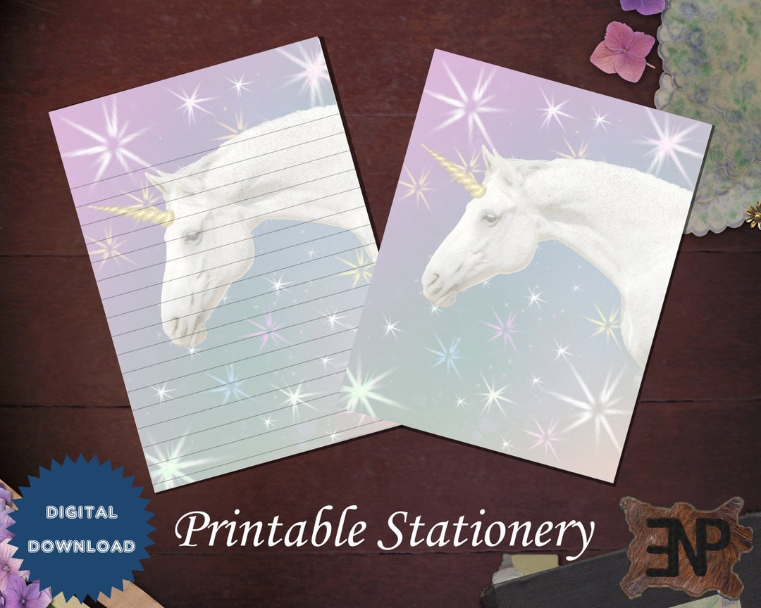 Unicorn Printable Stationery, Instant Digital Download, Lined and ...