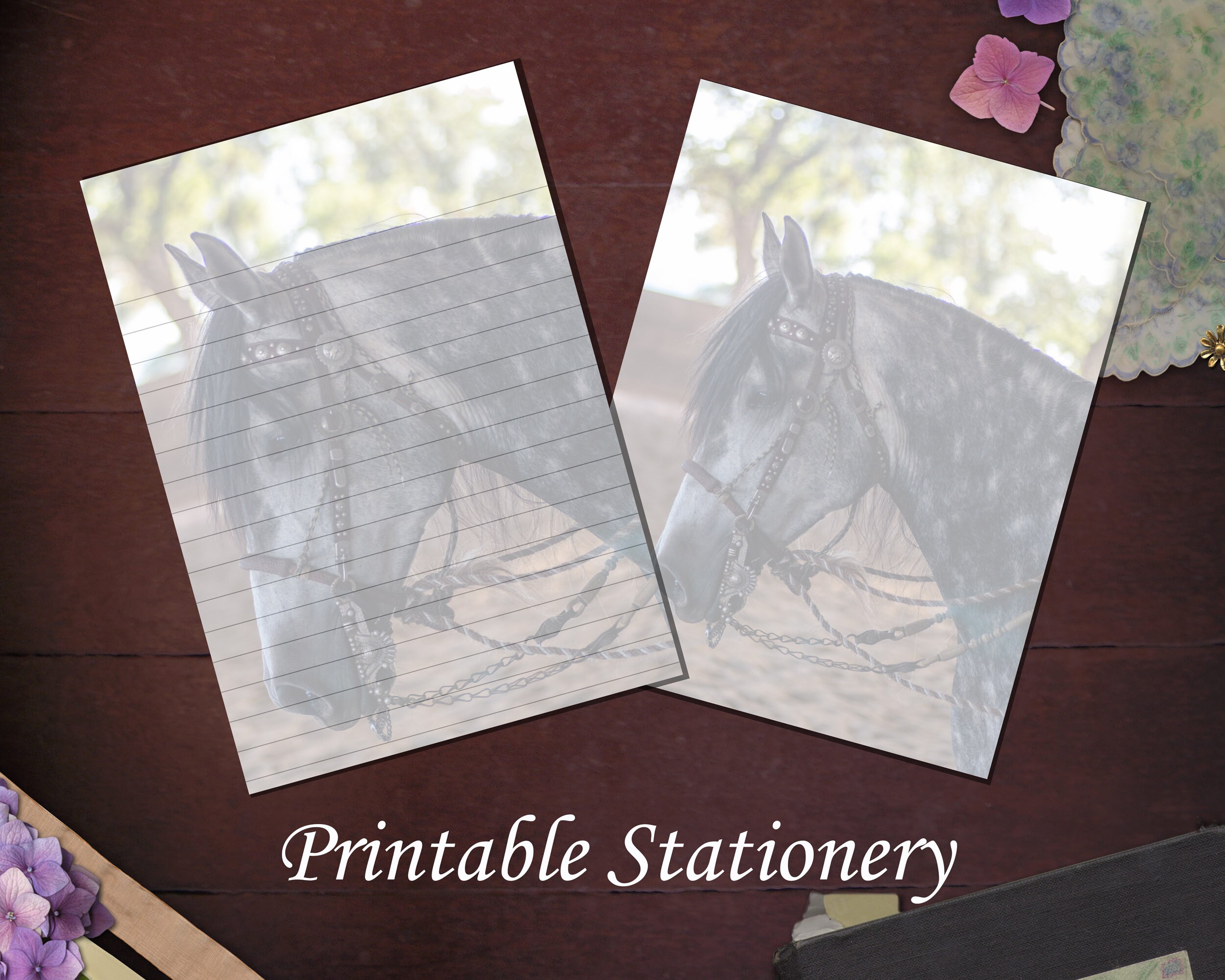 Bridle Horse Printable Stationery, Instant Digital Download, Lined and ...