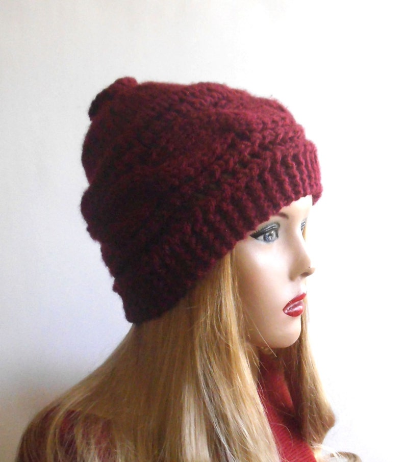 Hand Knit Hat Burgundy Red. Wool Hat. Winter Women Hat. - Etsy