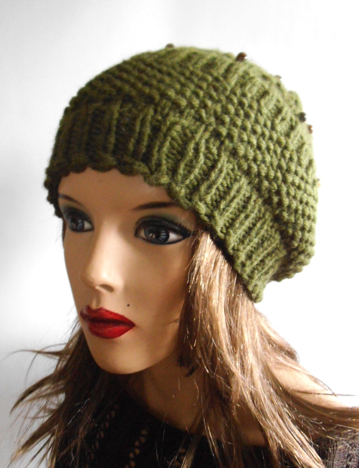 Olive Green Wool Hat. Hand Knit Hat. Winter Woman Hat. - Etsy