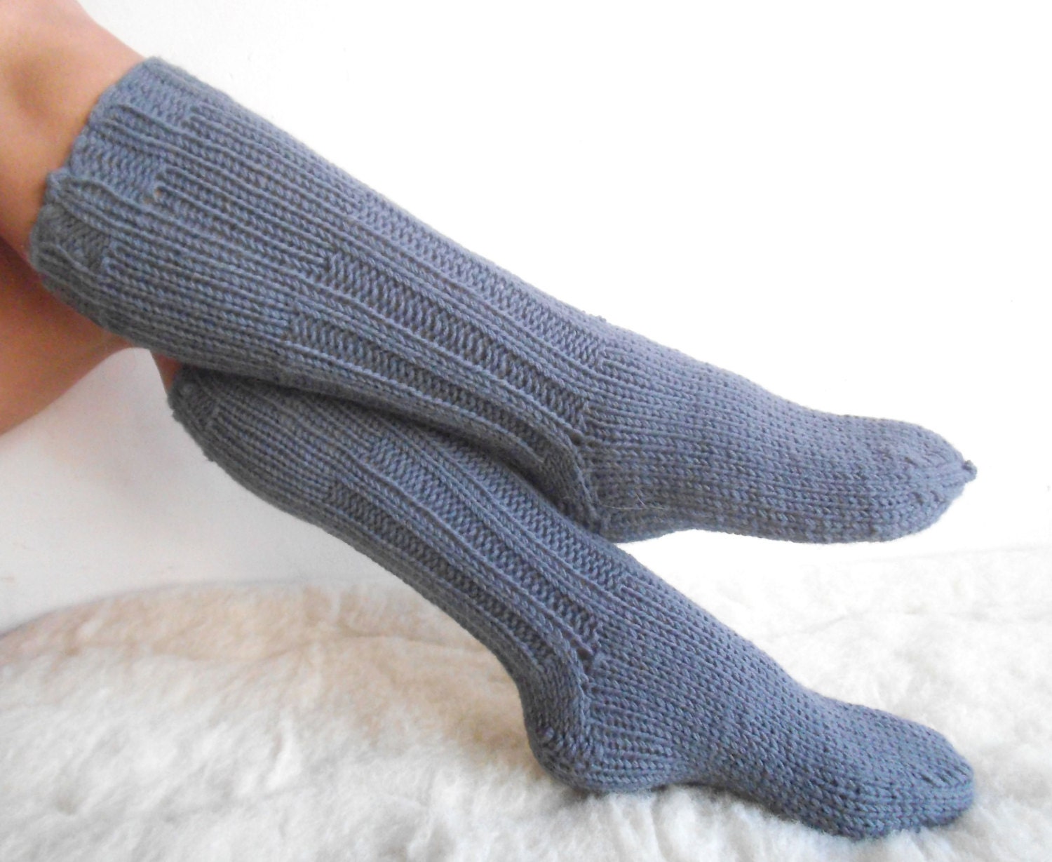 Wool Long Socks dove Gray. Pure Sheep Wool Yarn. Soft and Comfy. - Etsy