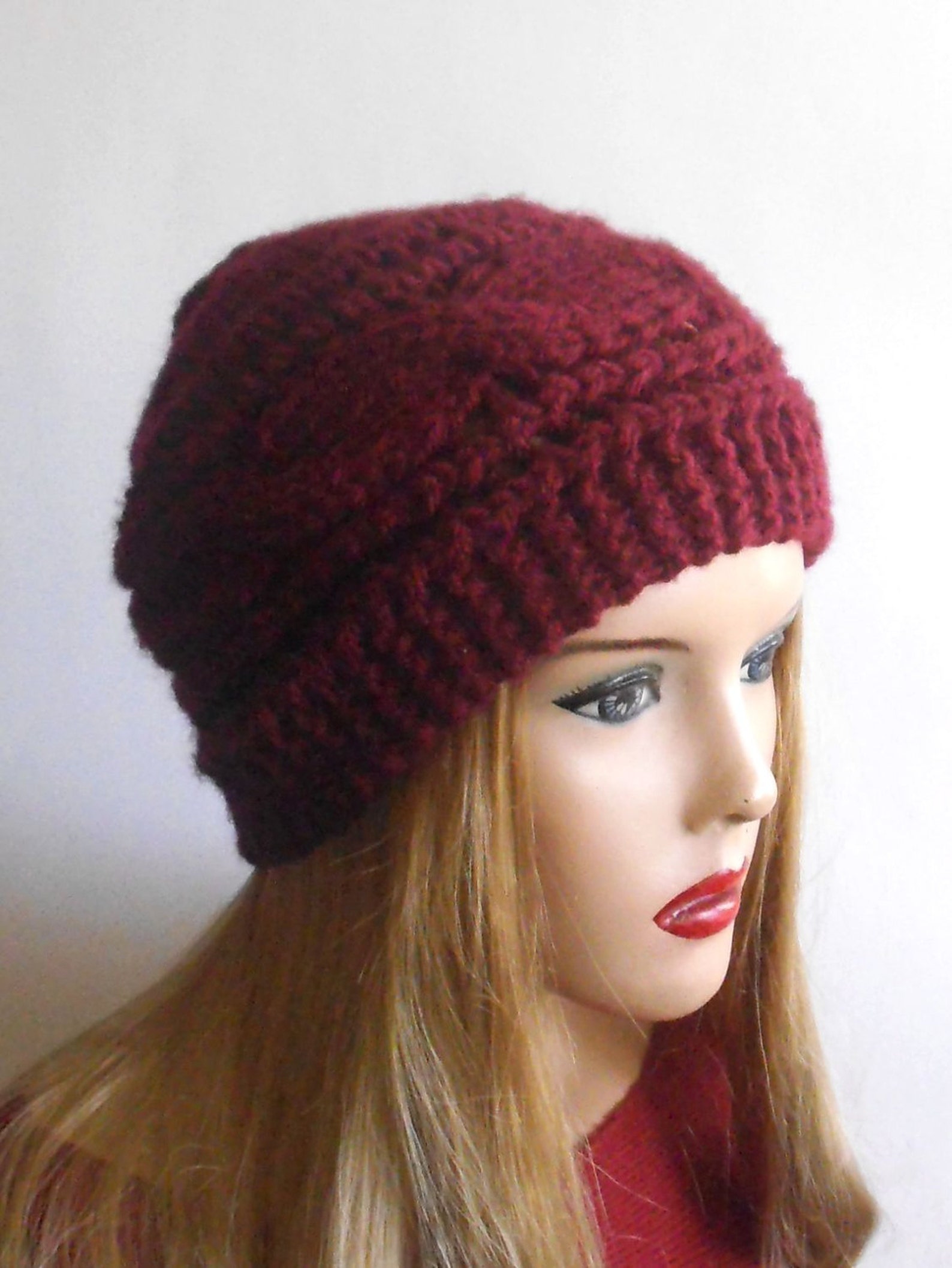 Hand Knit Hat Burgundy Red. Wool Hat. Winter Women Hat. - Etsy