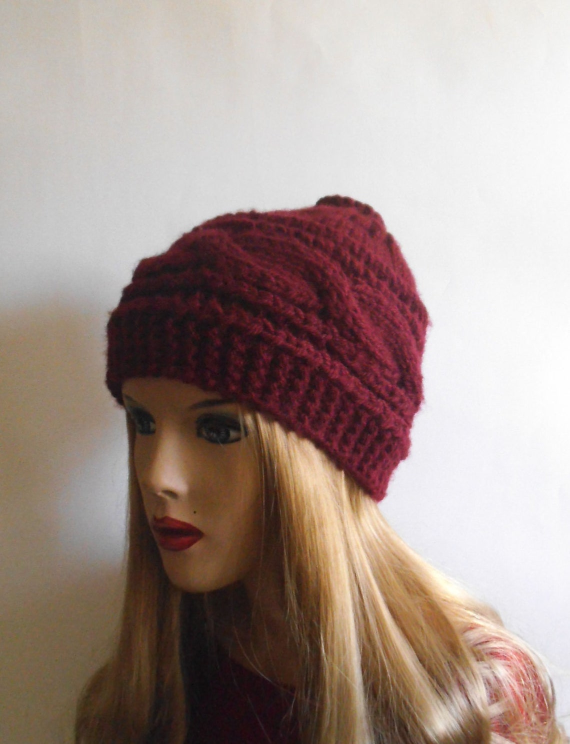 Hand Knit Hat Burgundy Red. Wool Hat. Winter Women Hat. - Etsy