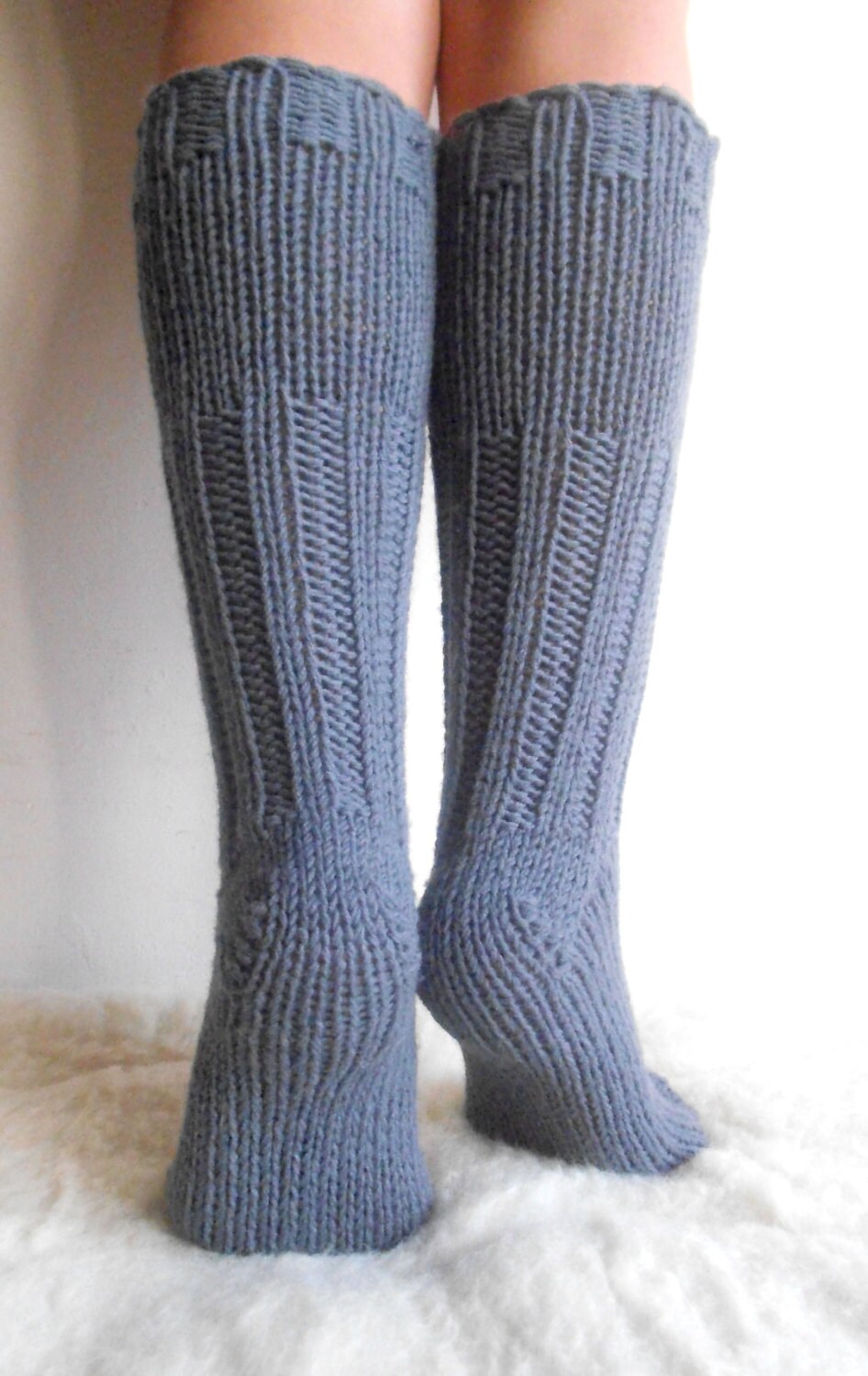 Wool Long Socks dove Gray. Pure Sheep Wool Yarn. Soft and Comfy. - Etsy