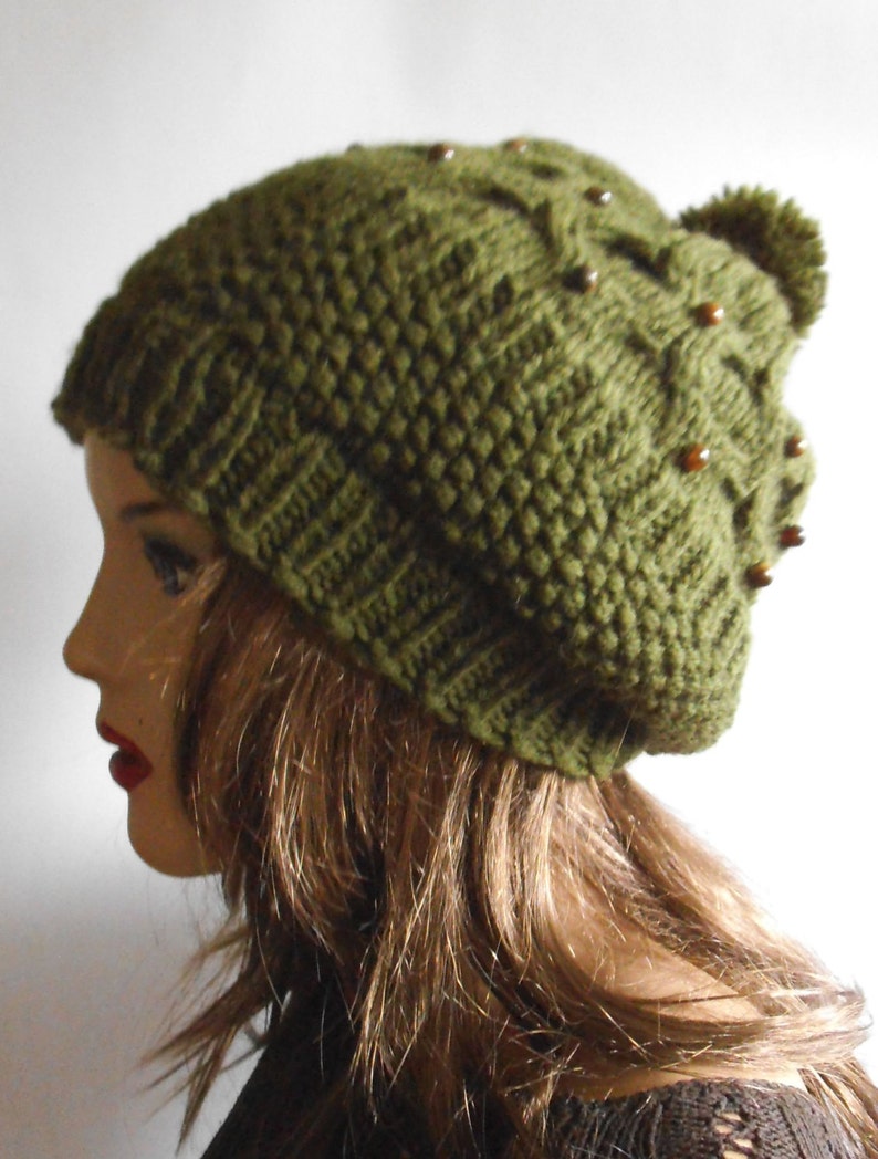 Olive Green Wool Hat. Hand Knit Hat. Winter Woman Hat. - Etsy
