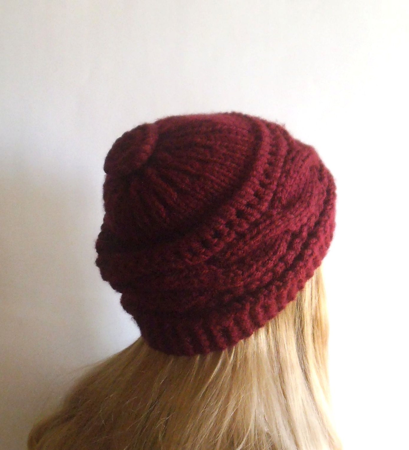 Hand Knit Hat Burgundy Red. Wool Hat. Winter Women Hat. - Etsy