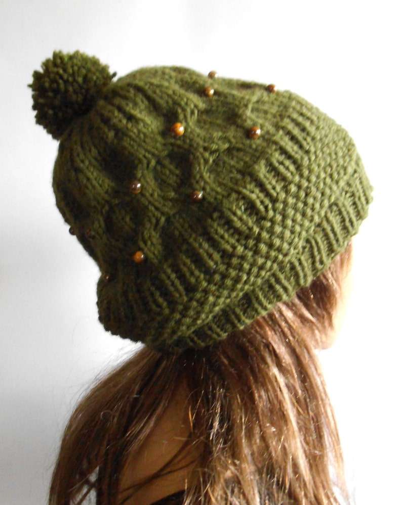 Olive Green Wool Hat. Hand Knit Hat. Winter Woman Hat. - Etsy