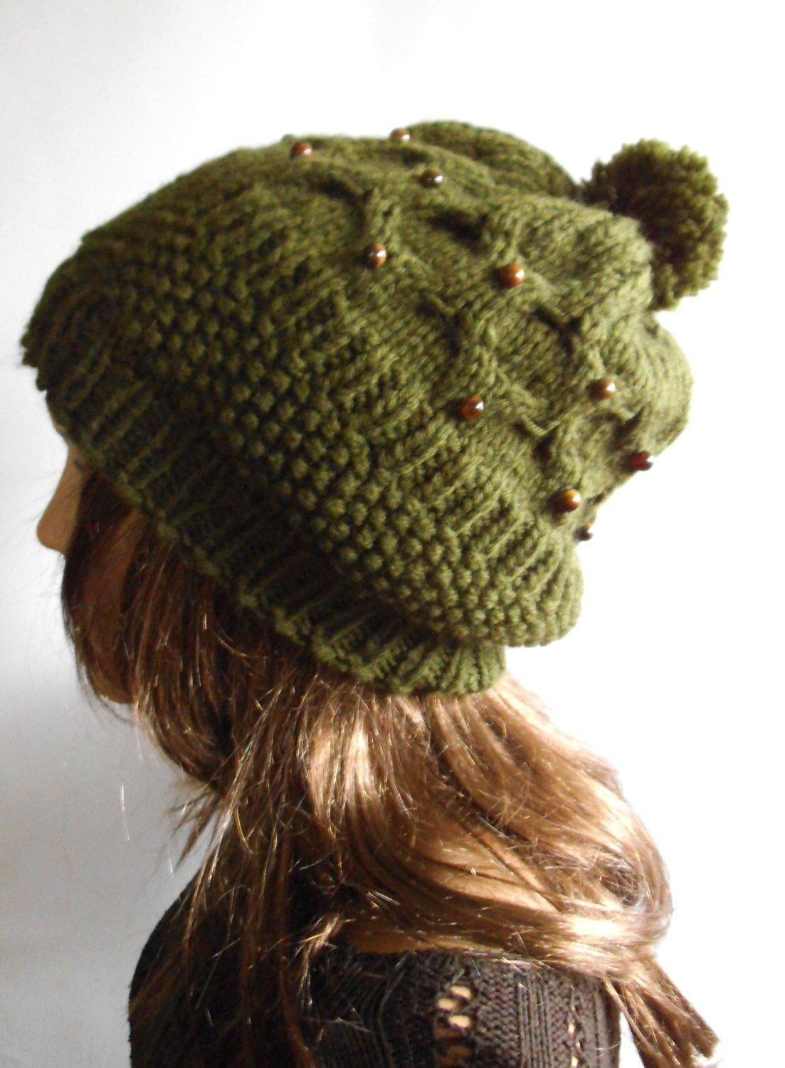 Olive Green Wool Hat. Hand Knit Hat. Winter Woman Hat. - Etsy