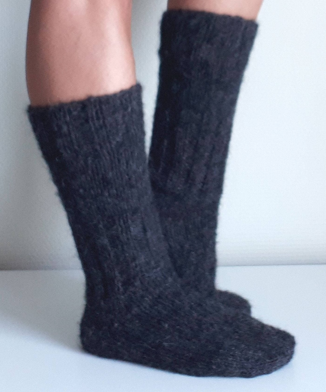 Dark Grey Angora Socks. Pure Angora Wool Yarn. Soft and Comfy. Hand ...