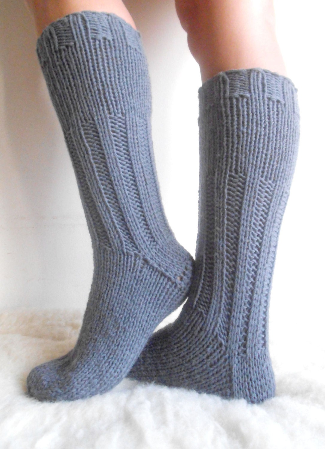 Wool Long Socks dove Gray. Pure Sheep Wool Yarn. Soft and Comfy. - Etsy